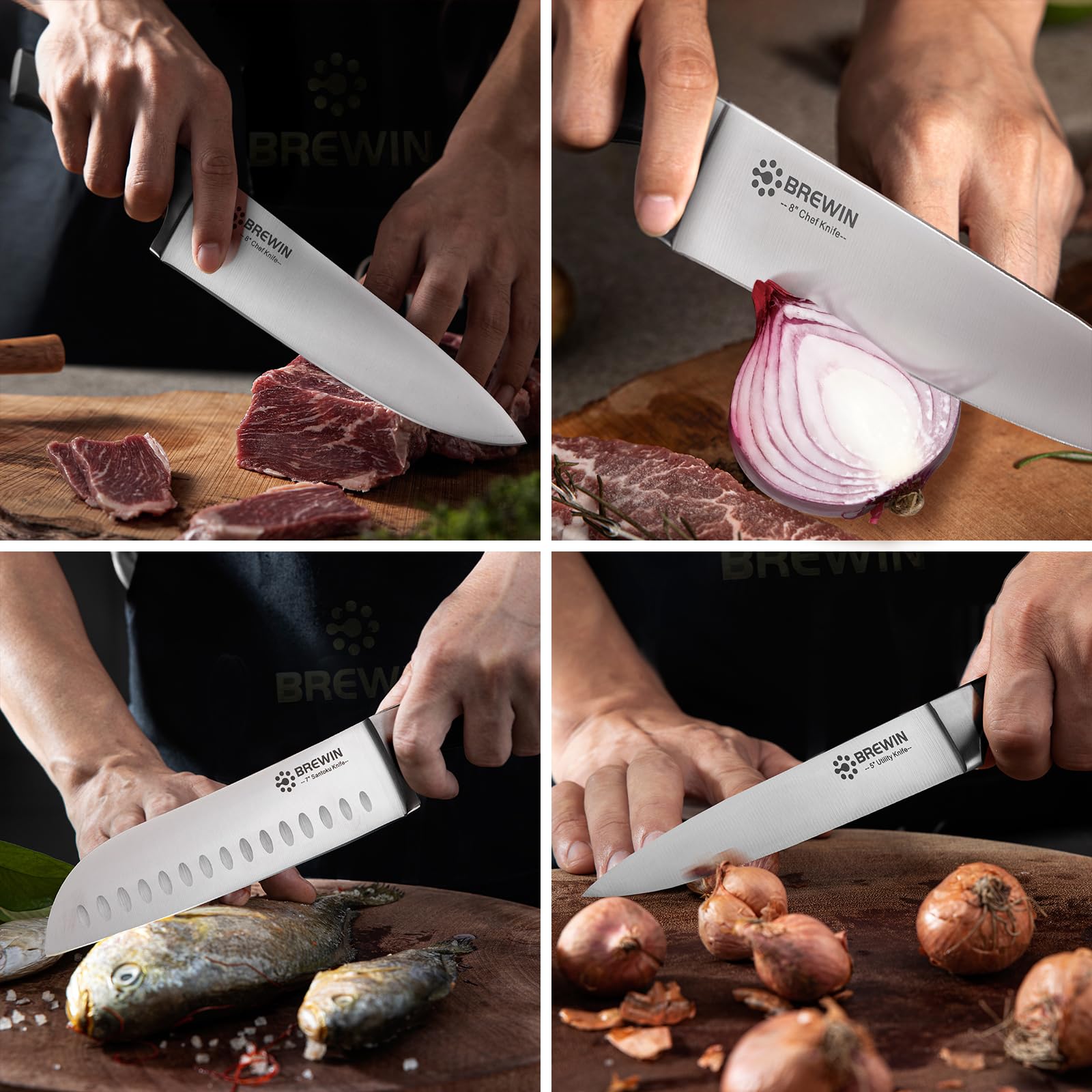 Brewin Chef Knife with Sharpener, Razor Sharp 8 Inch Chef Knife with Red Pakkawood Handle German High Carbon Stainless Steel Full Tang Professional Cooking Knives with Gift Box