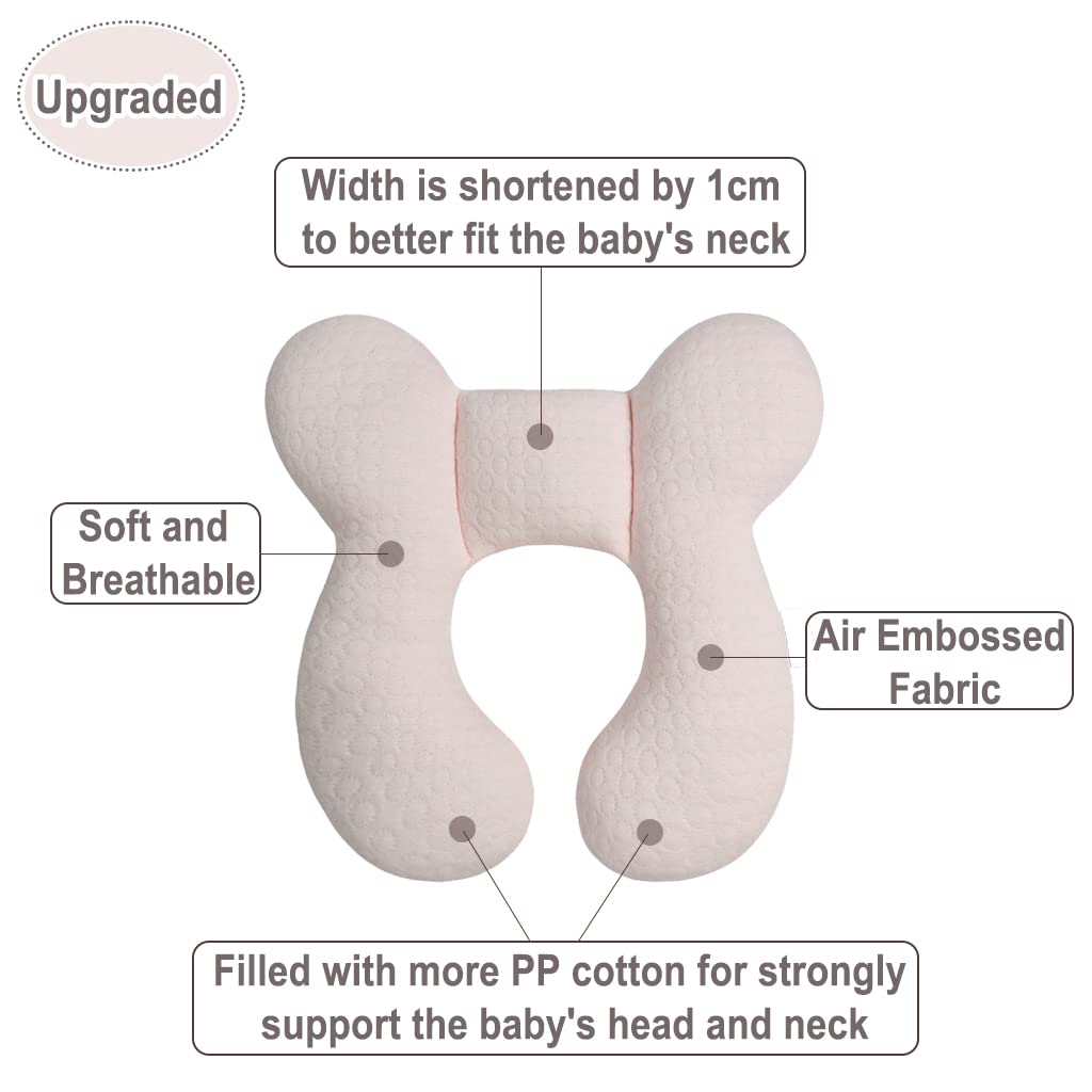Blublu Park Upgraded Baby Head Support Pillow for Newborn Toddler, Soft Cotton Baby Travel Pillow for Car Seats and Strollers for Baby, Pink
