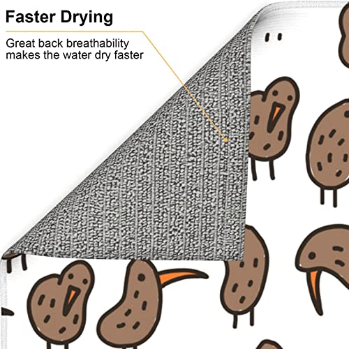 Kiwi Bird Cute Printed Drying Mat For Kitchen Ultra Absorbent Microfiber Dishes Drainer Mats Non-Slip Silicone Quick Dry Pad - 18 X 16inch