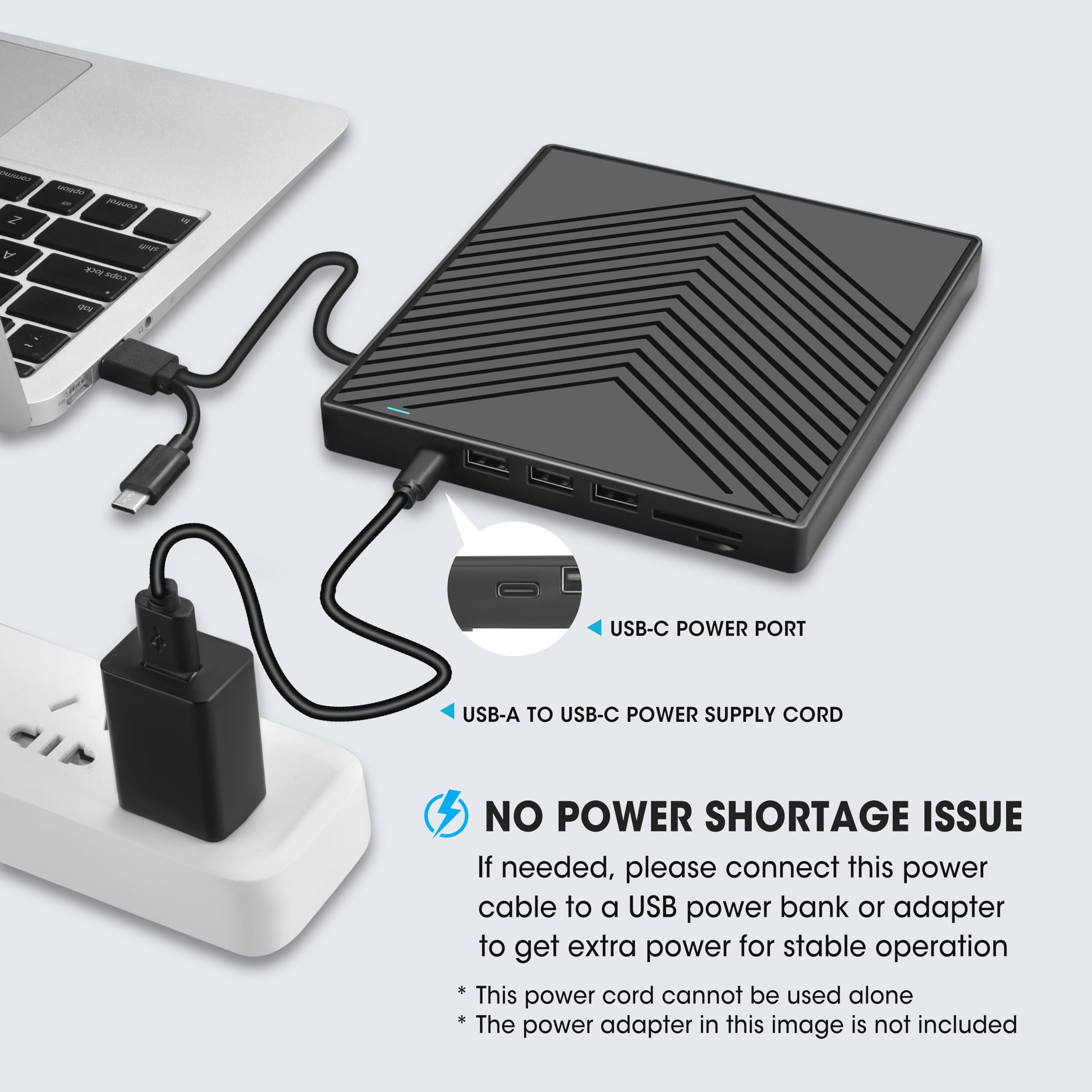 ROOFULL External CD DVD Drive, USB 3.0 & USB-C CD/DVD Burner Player with 4*USB Ports and 2*SD/TF Card Reader, Portable CD/DVD-ROM +/-RW Disk Drive Adapter for Laptop PC Mac Windows 11/10/8/7 Linux