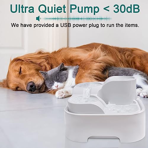 GJEASE Cat Water Fountain, Ultra Silent Cat Fountain 2.8L/94oz, with LED Light, Activated Carbon Filter