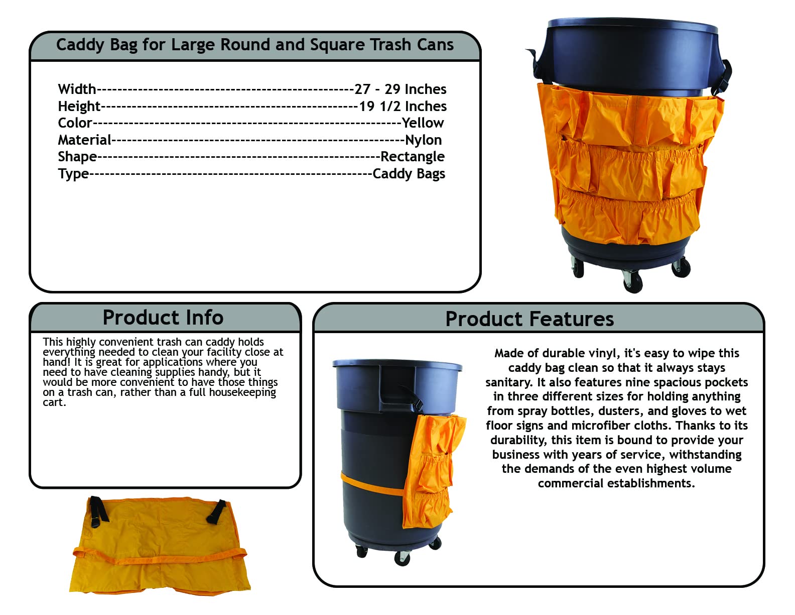 JSU BRUTE Trash Can Caddy Bag Yellow Nylon