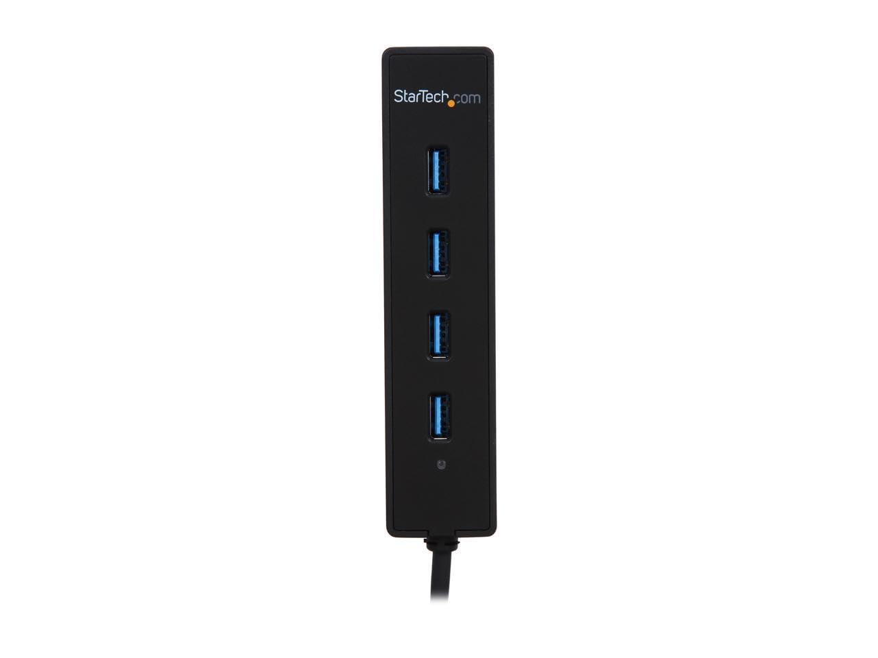 StarTech.com 4-Port USB 3.0 Hub with Built-in Cable - SuperSpeed Laptop USB Hub - Portable USB Splitter - Mini USB Hub (ST4300PBU3), Black
