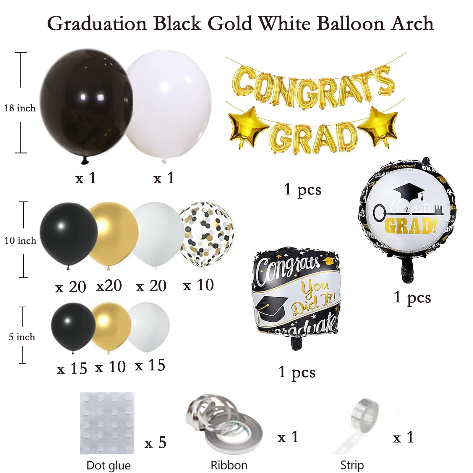 Graduation Balloon Garland Arch Kit Black White Gold Balloons for College High School Graduation Party Graduation Decorations