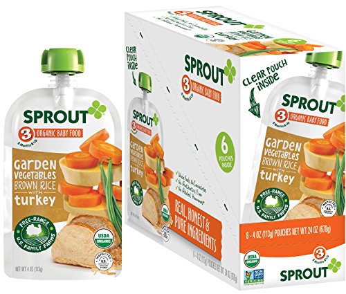 Sprout Organic Baby Food, Stage 3 Pouches, Garden Vegetables with Free-Range Turkey, 4 Oz Purees (Pack of 6)