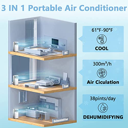 Joy Pebble Portable Air Conditioner 8000 BTU for Small Room, 3-in-1 AC Unit with Fan & Dehumidifier Cools 350 sq. ft, Energy Saving Portable AC with ECO Mode, 2 Fan Speeds, Auto Swing, 24H On/Off Timer, Full-Function LED Remote Control