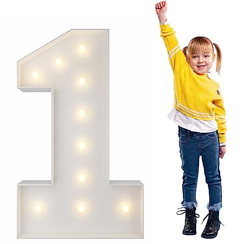 JoyBox Design 3FT Marquee Light Up Numbers Pre-Cut Frame Giant Marquee Numbers 1, Mosaic Numbers for Balloons, First 1st 21st Birthday Anniversary Decorations Party Decor