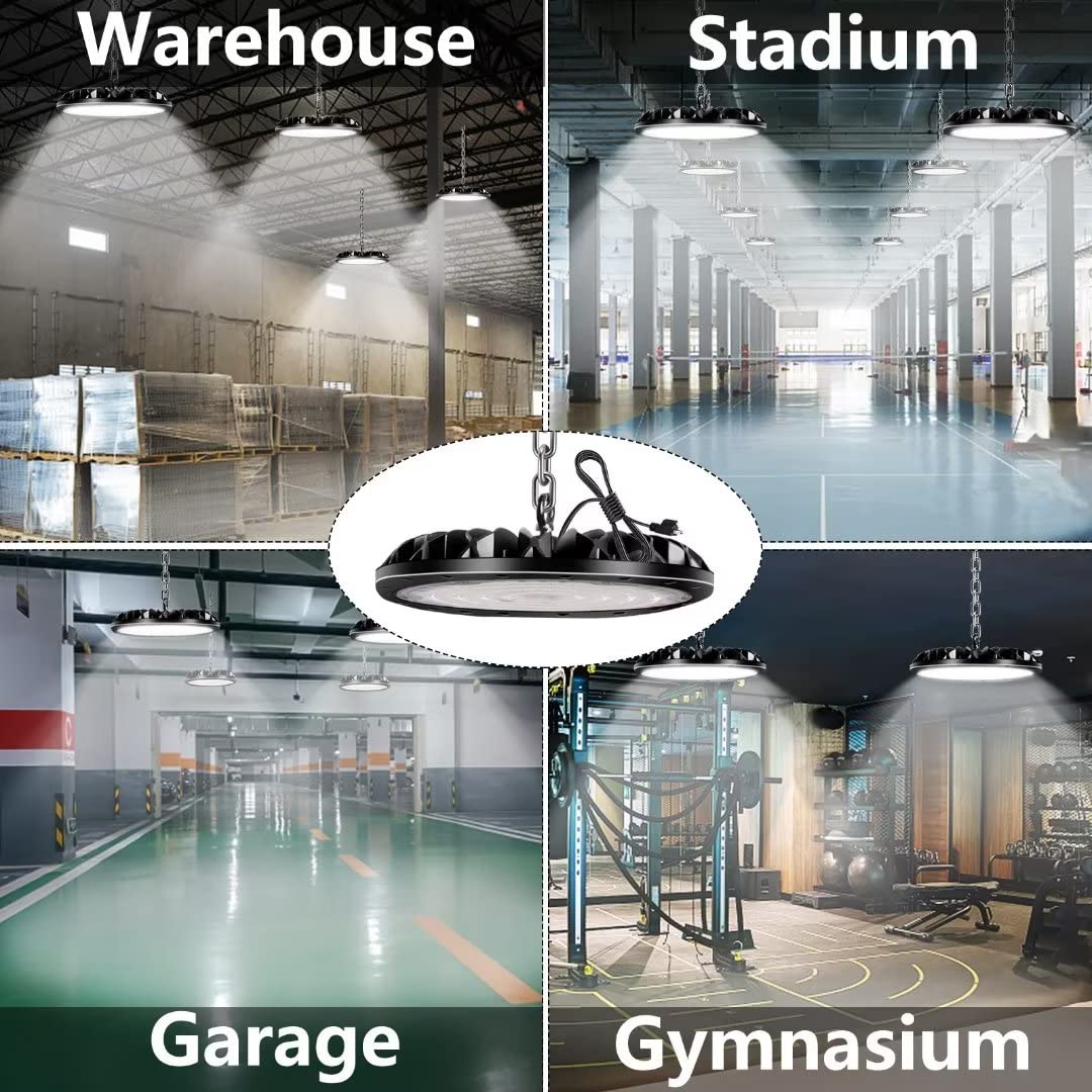 Royana 10 Pack 300W LED High Bay Light, 110V LED Shop Lights, 6000K 30000LM UFO Warehouse Light, with 4ft Cable US Plug, Hook Mount, Garage, Factory, Warehouse, Workshop, Area Light