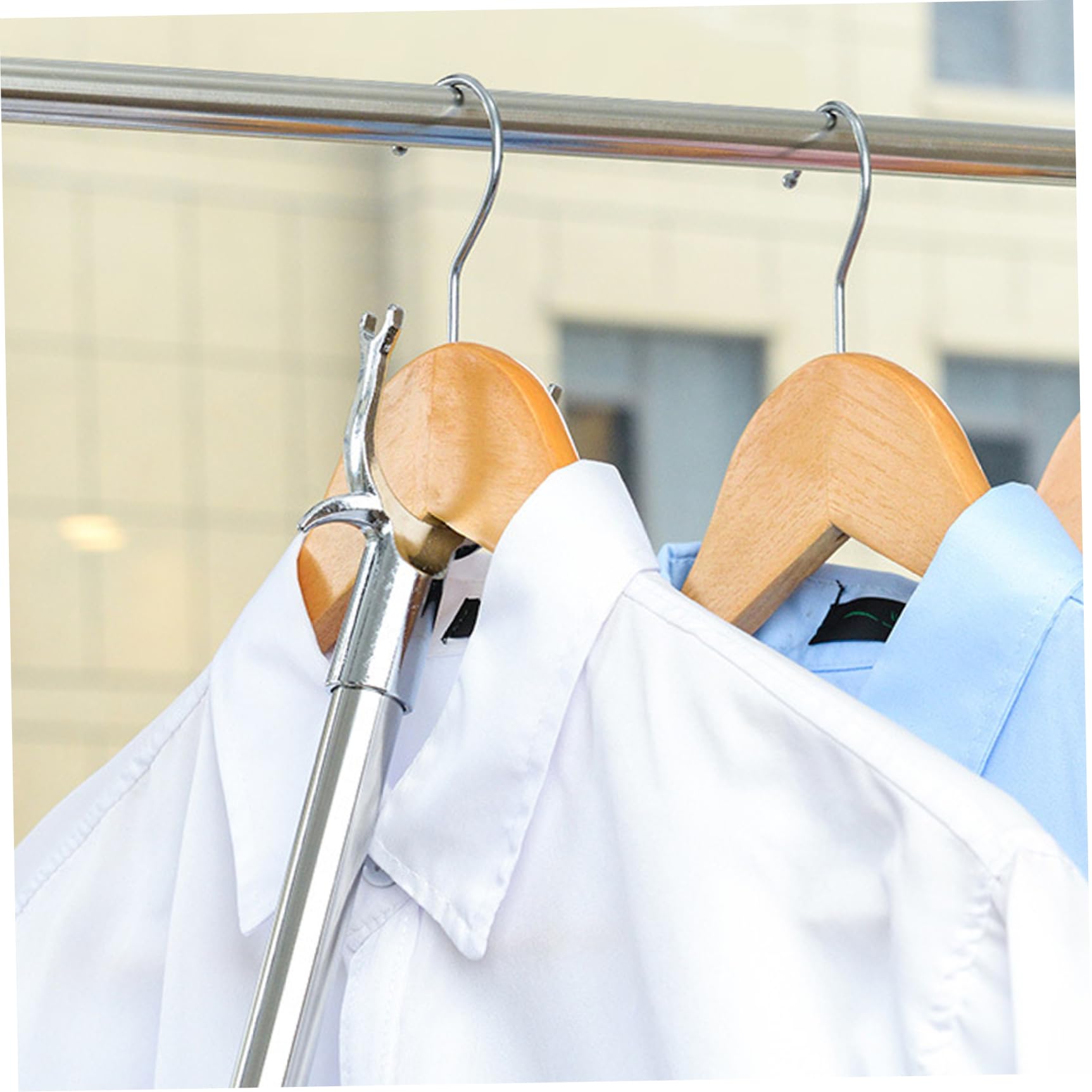 Clothesline Pole 51 Inch Telescoping Pole with Hook Stainless Steel Long Reach Closet Pole with Hook & Non-slip Handle for Ceiling, Shelf Clothes Line Pole Clothing Hanger Telescopic Rod
