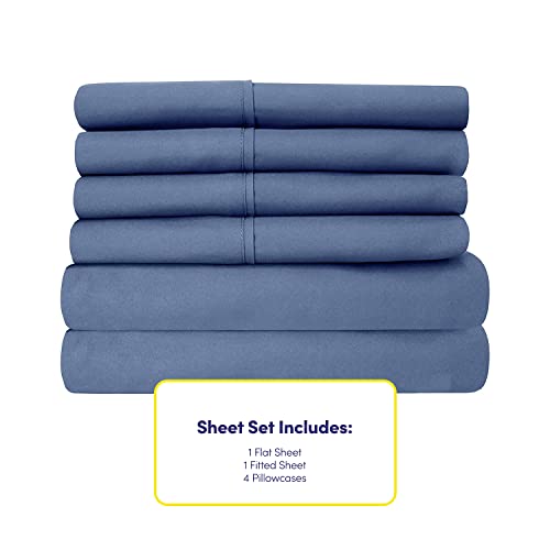 Queen Sheets Denim - 6 Piece 1500 Supreme Collection Fine Brushed Microfiber Deep Pocket Queen Sheet Set Bedding - 2 Extra Pillow Cases, Great Value, Queen, Denim