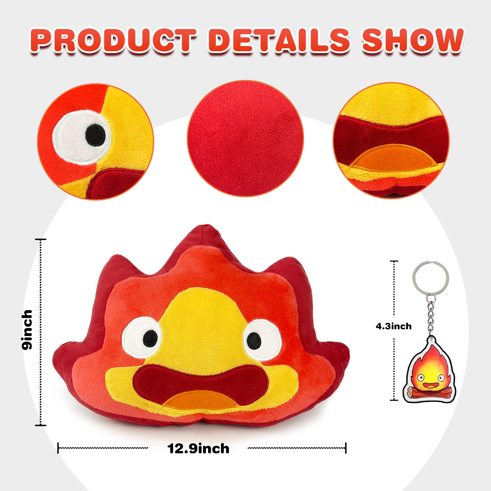 Birsppy Amishify 12.9 inch Calcifer Plush Fire Demon Pillow (complimentary Calcifer Keychain)