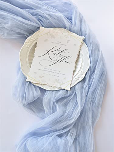 Joanlody Blue Cheesecloth Table Runner 10Ft Rustic Gauze Tablecloth 38x120 Inches Boho Backdrop Drape Fabric for Wedding Party Bridal Shower Decor, Photography Background