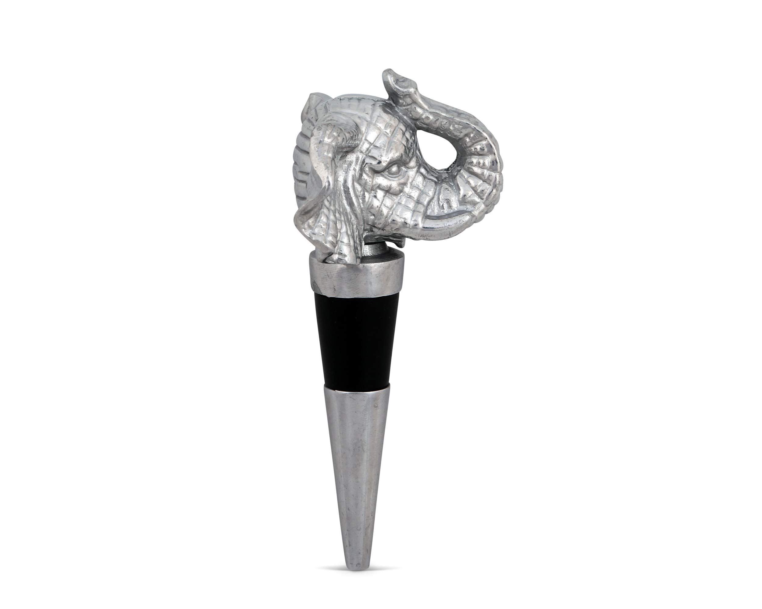 Arthur Court Designs Aluminum Elephant Bottle Stopper Wine Topper Silicone Saver 5 inch Tall