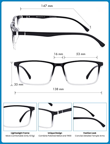 GUDVUE Blue Light Glasses for Men Rectangle Computer Glasses Gaming Eyeglasses, Black/Crystal PRO