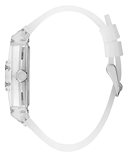 GUESS Men Stainless Steel Quartz Watch with Plastic Strap, White, 24 (Model: GW0203G1)