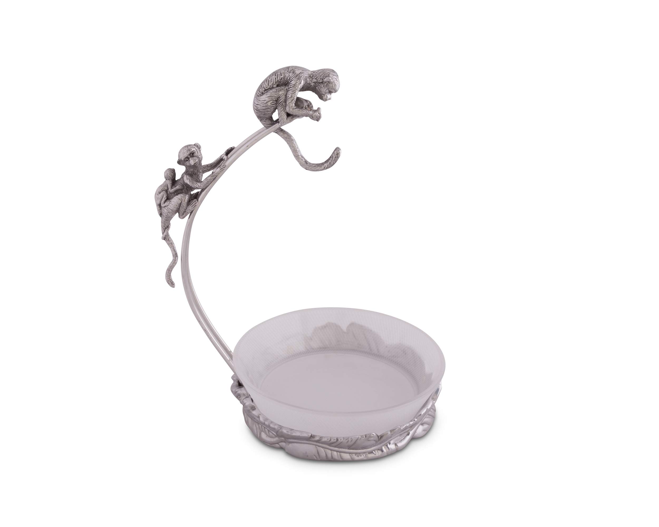 Arthur Court Designs Aluminum Monkey Banana Holder Counter Top Stand with Glass Fruit Bowl 9.5 inch Diameter x 17 inch Tall
