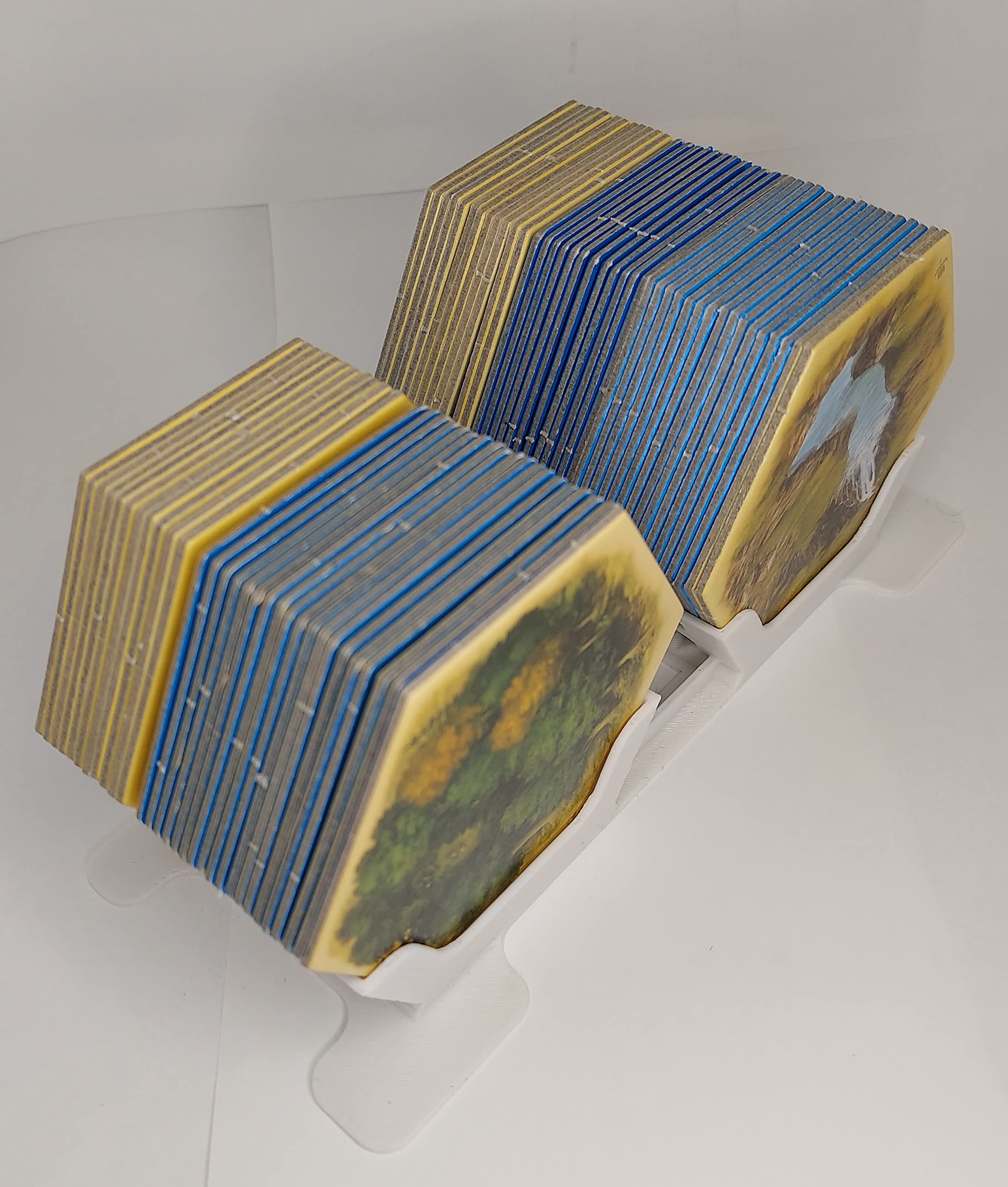 Organizer Insert Compatible with Catan Base Game, Seafarers, and Both 5-6 Player Extensions with Player Trays and Card Holder - White Hexes Holder/Card Tray