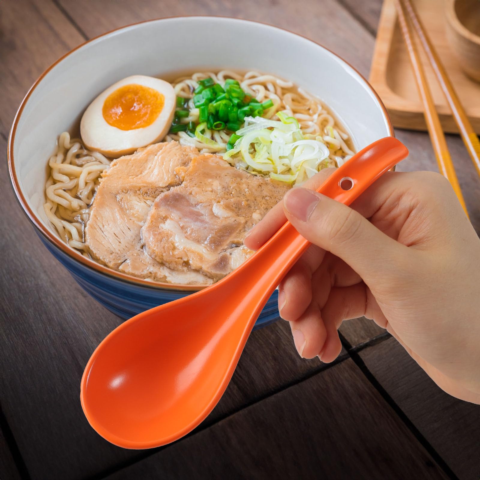 LOVEINUSA Soup Spoons, Ceramic Asian Soup Spoons 6.8 Inch Large Japanese Soup Spoons for Ramen Miso Dumpling Pho Wonton, Set of 6