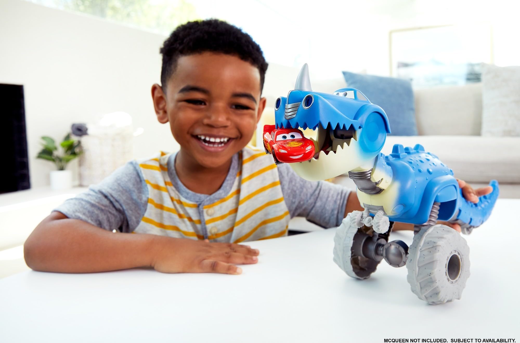 Mattel Disney and Pixar Cars On the Road Dinosaur Toy Vehicle that Eats Cars, Roll-and-Chomp with Tail Steering, 17-inch