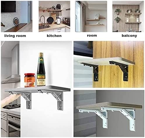 BITNAT Shelf Brackets Wall Shelves 2 Pcs Folding Shelf Bracket,Stainless Steel Triangular Folding Support Frame/Heavy Duty Wall Storage Bracket,L Brackets for DIY Various Space-Saving Work Bench,10"