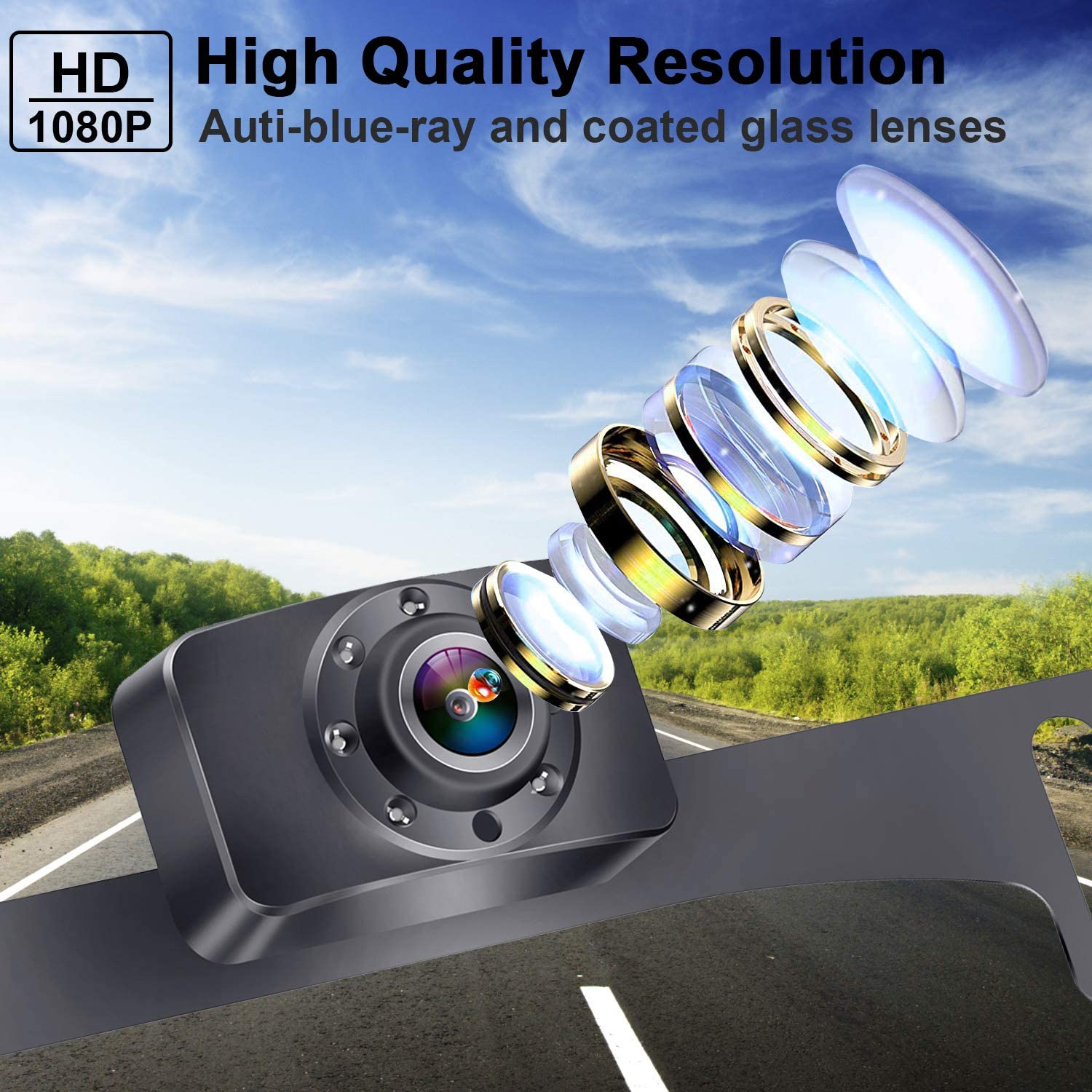 Backup Camera for Car HD with 7 Auto LED Night Vision Hitch Rear View Camera or Switches for Front Camera with RCA Connector for Truck,SUV,Car, Pickup,RV IP69K Waterproof 150˚ View Angle DoHonest P29
