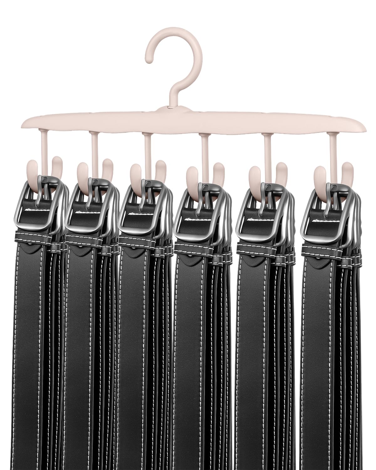 Belt Hanger for Closet - Large Capacity Tie and Belt Organizer with 12 Hooks, Space-Saving 360° Rotating Belt Rack for Closet Storage Accessories