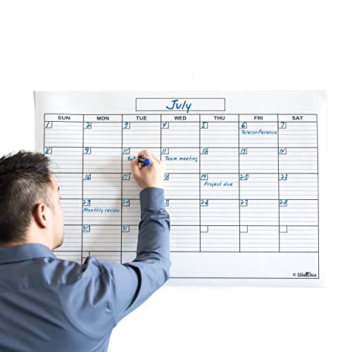 WallDeca Monthly Dry Erase Wall Calendar Planner Whiteboard: Wipe Off Erasable Calendar | Use in Classroom, Office, Home, Kitchen! (24 x 36 Inch)