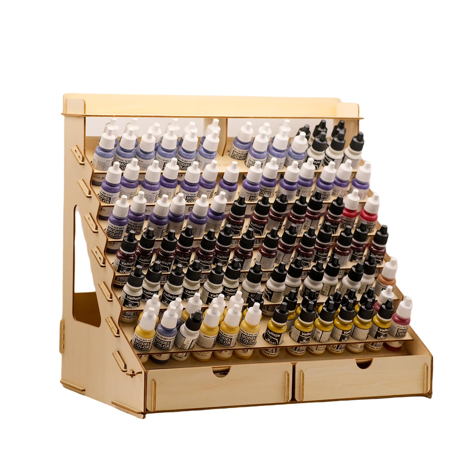 Craft Paint Storage-Modular Paint Organizer - Holds 105 Bottles of Vallejo Paints, 14 Brushes, 2 Cabinets, and Miniature Stands - Art Tool Storage Rack for Miniature Paint Set