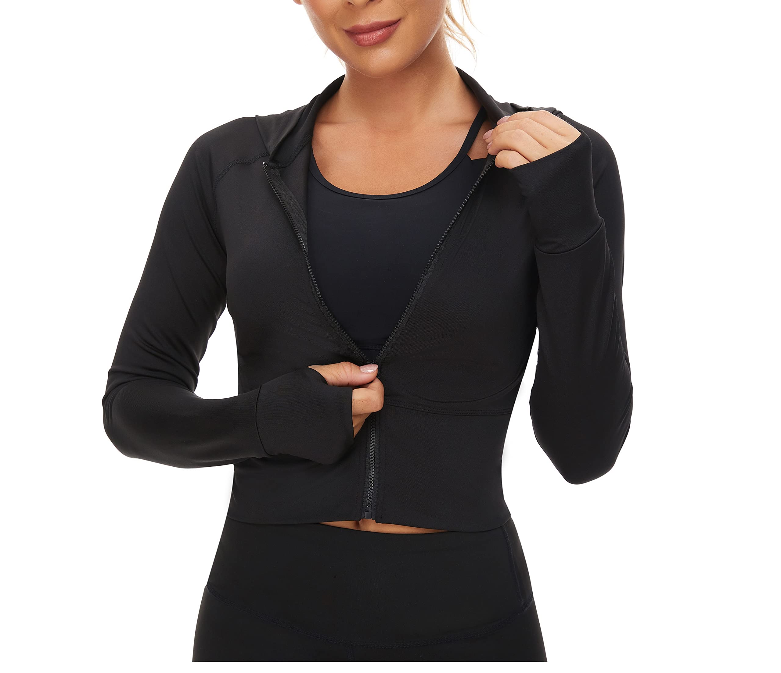 Annjoli Women's Hooded Workout Running Jacket Zip Up Active Track Jacket (as1, alpha, l, regular, regular, 998-18-1, Large)