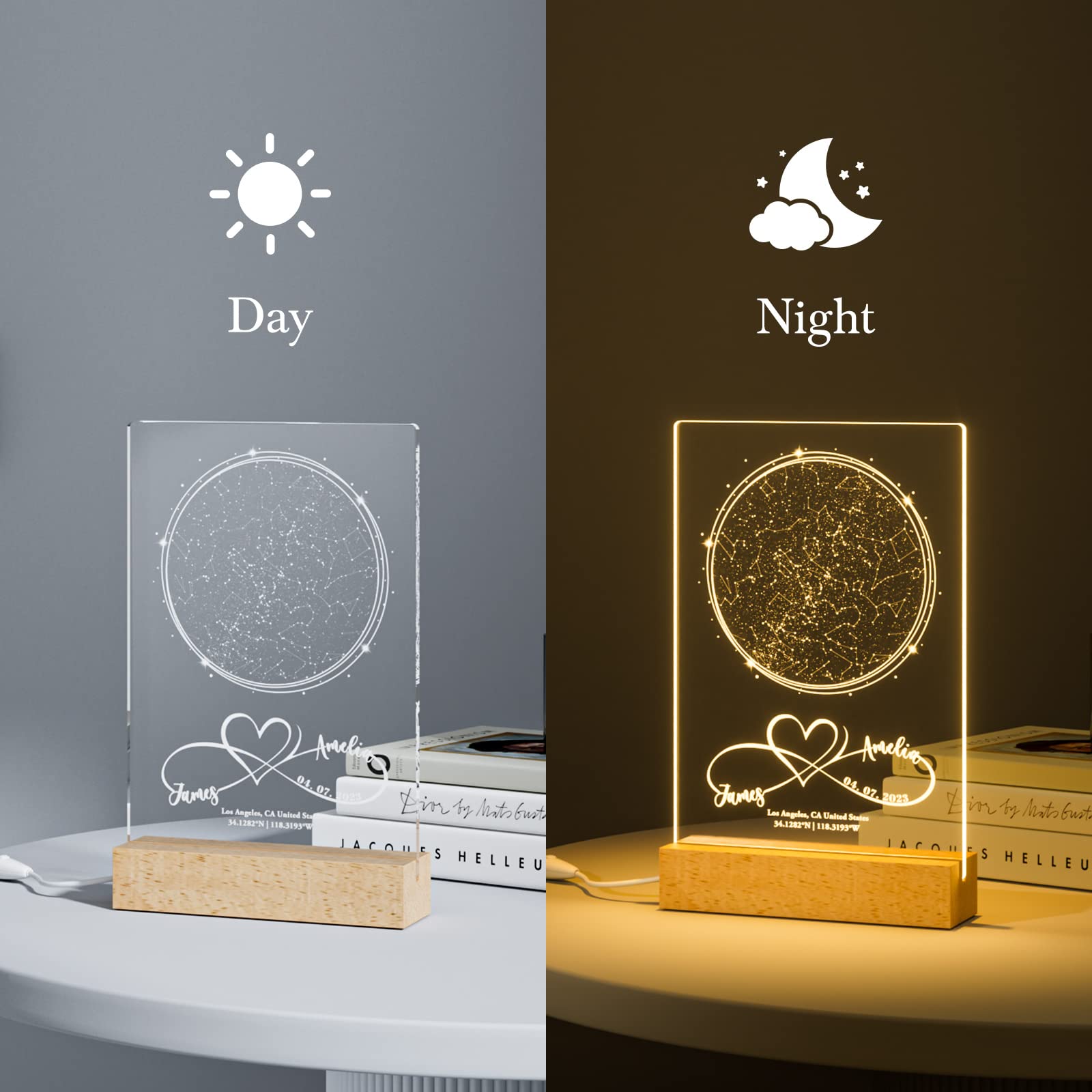 Bemaystar Personalized Couple Gifts, Custom Star Map with Infinity Sign, Customized Star Constellation Map Night Light for Anniversary Wedding Birthday Christmas Specific Date
