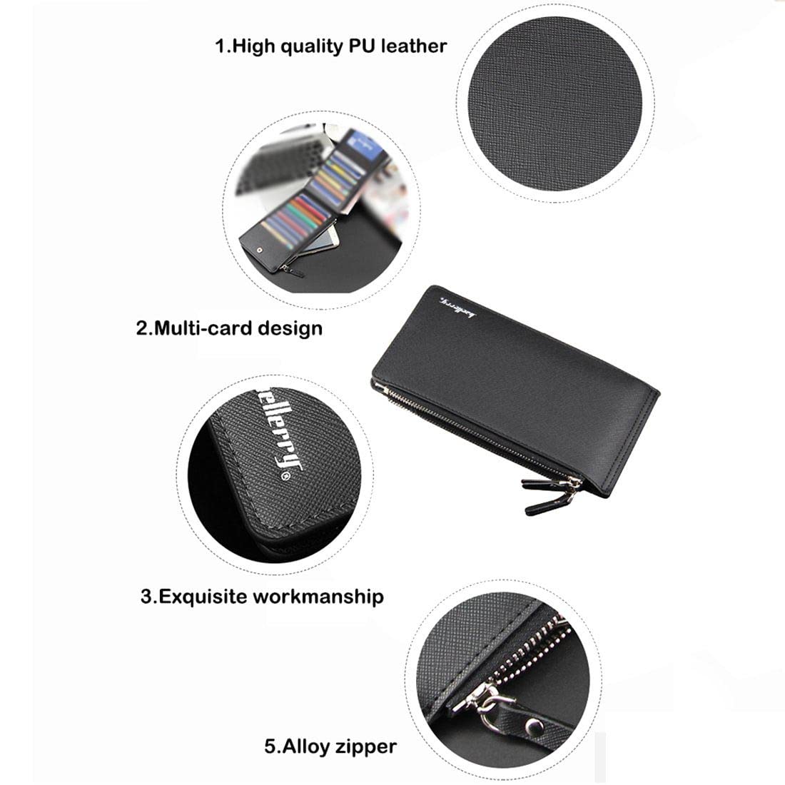 JNKET Fashion Men's Wallet PU Leather Long Wallet Multi-Card Wallet (Style 1 -Black)