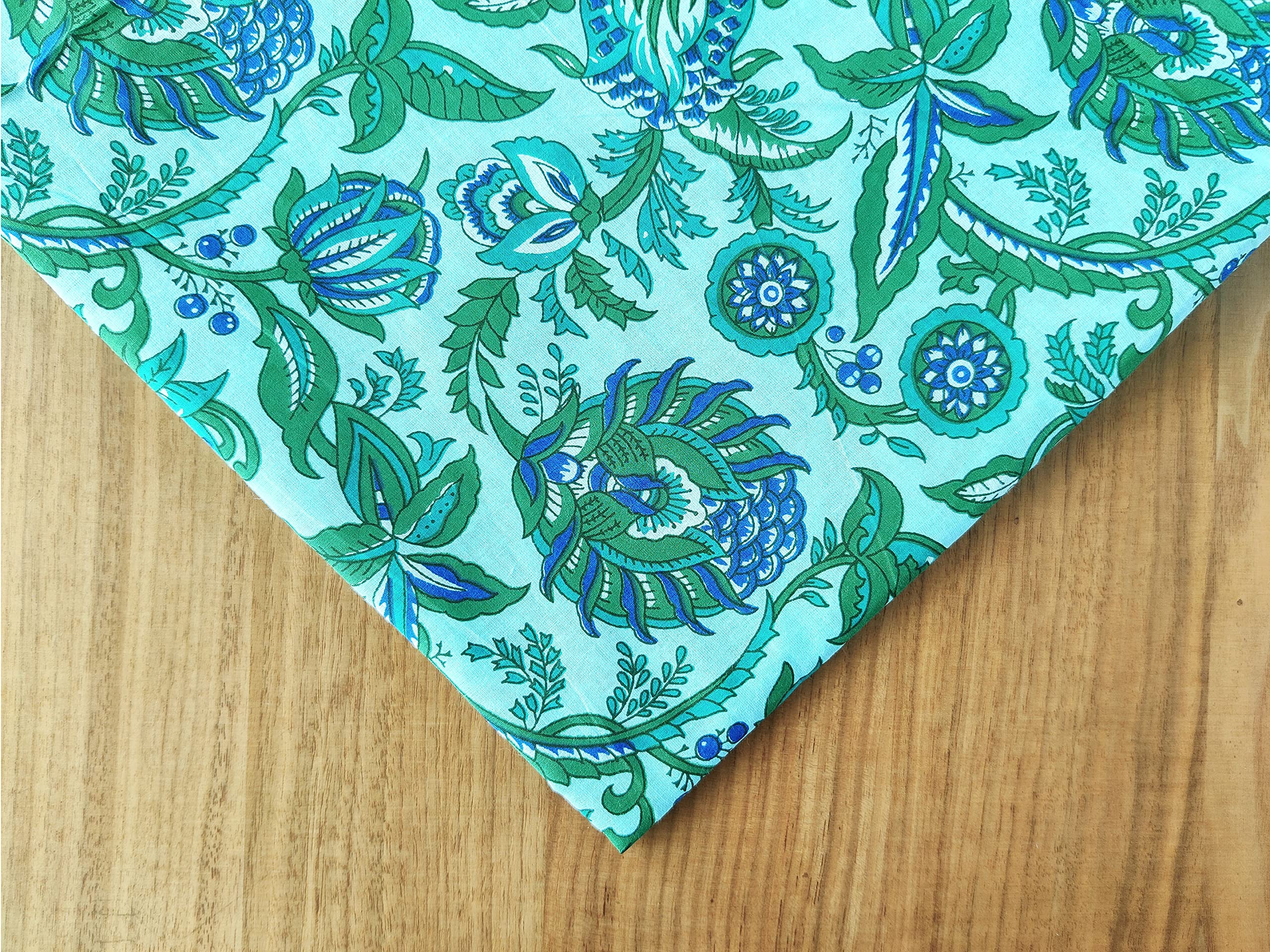 Craftbot Hand Block Print Fabric by The Yard - PRECUT 3 Yards 42 inch Width - 100% Cotton Material - Green Floral Pattern - Light Weight Indian Cloth for Making Kurti Summer Dress Salwar Kameez etc