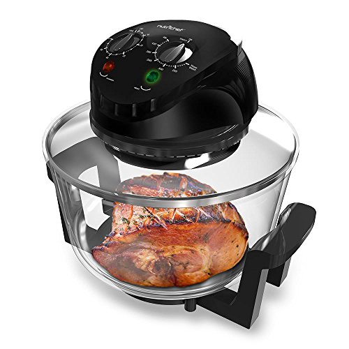 Nutrichef Convection Countertop Toaster Oven - Healthy Kitchen Glass Air Fryer Roaster Oven, Bake, Grill, Steam Broil, & Roast - Includes Glass Bowl, Broil Rack, & Toasting Rack - 18 Quart Capacity