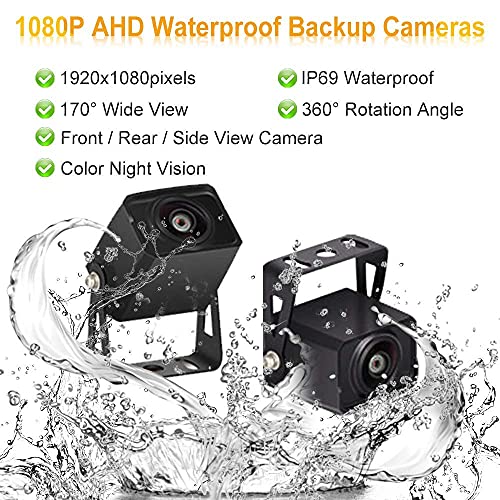 Backup Camera Rear View Monitor 7 inch 1080P Reverse Cam Kit Dual Split Screen DVR Waterproof Night Vision Rearview Camera for Truck, Trailer, Large Box, RV, Camper, Bus Easy Installation Grid Lines