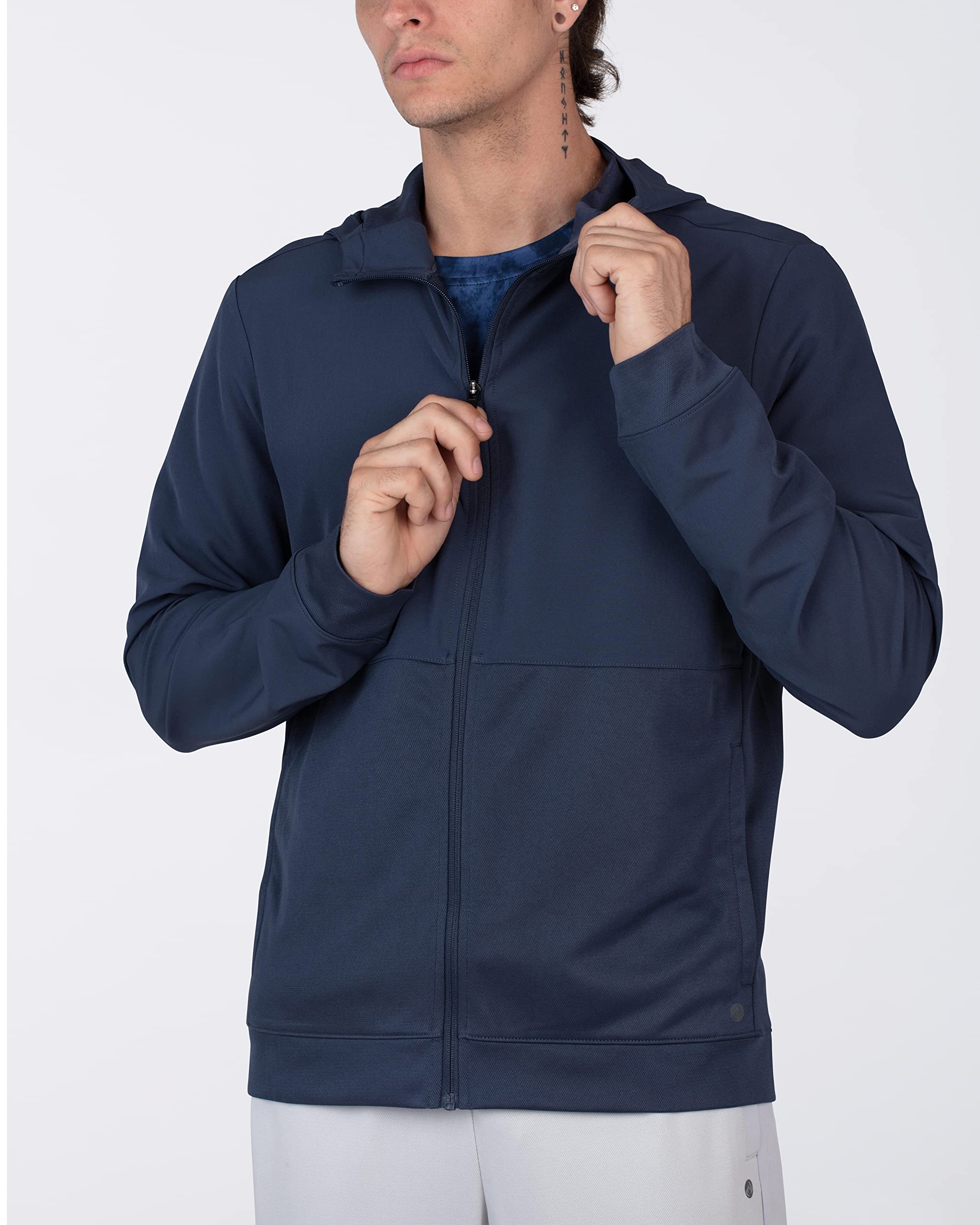 Apana Mens Jacket Zip Up Yoga Workout Training Athletic Woven Lightweight Sweatshirt Windbreaker Jacket With Pockets (Skylight, X-Large)