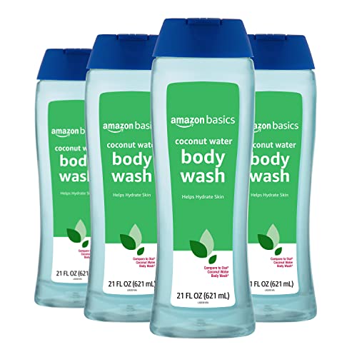 Amazon Basics Coconut Water Body Wash, 21 Fluid Ounce, 4-Pack (Previously Solimo)