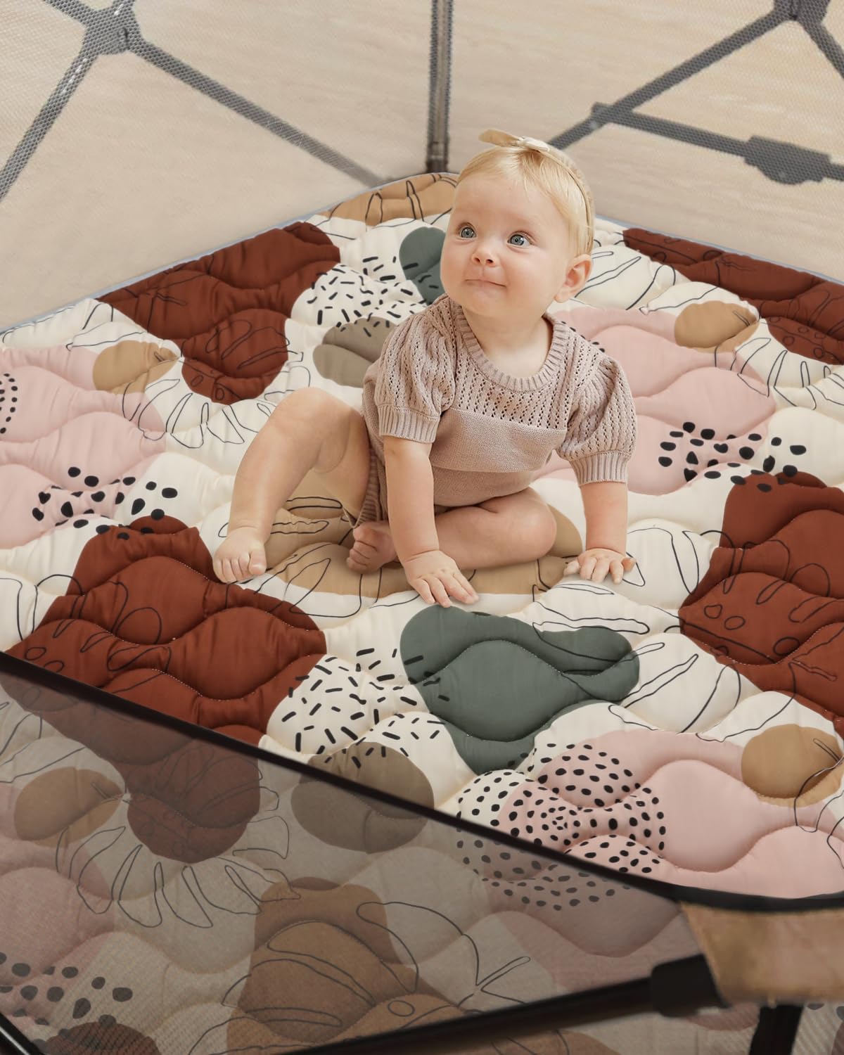 Baby Play Mats for Floor,49x49 Play Mat for Playpen,Thicken Soft Padding Foam Playmats for Babies and Toddlers Infants Kids, Foldable and Machine Washable Baby Crawling Mat,Boho Design