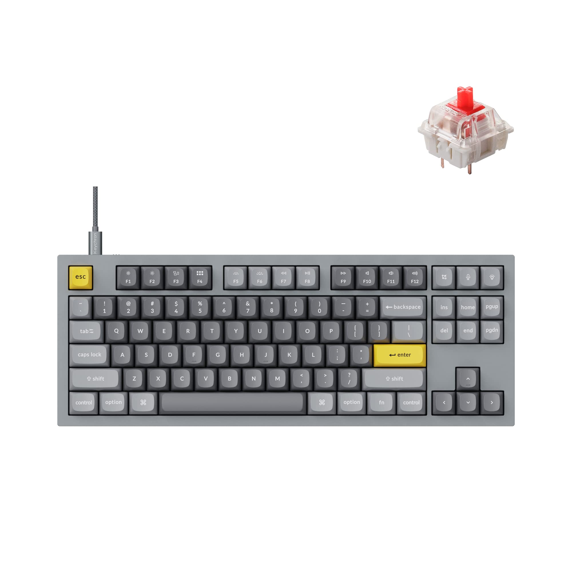 Keychron Q3 QMK/VIA Wired Custom Mechanical Keyboard, Full Aluminum Tenkeyless Layout 87-Key, Programmable Macro with Hot-swappable Gateron G Pro Brown Switch, Compatible with Mac Windows Linux (Grey)