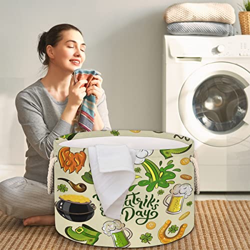 St. Patrick`s Day Icons Elements (3) Large Round Baskets for Storage Laundry Baskets with Handles Blanket Storage Basket for Bathroom Shelves Bins for Organizing Nursery Hamper Girl Boy