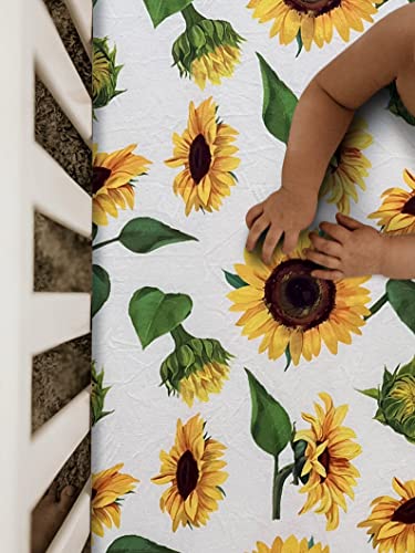 Pack n Play Sheet, Mini Crib Sheet, Portable Crib Sheets, Pack and Play Playard Sheet, Mini Crib Mattress Cover, Mini Crib Fitted Sheet, 38"x 24"x 3'', Sunflower Nursery Decor, Crib Pad Cover