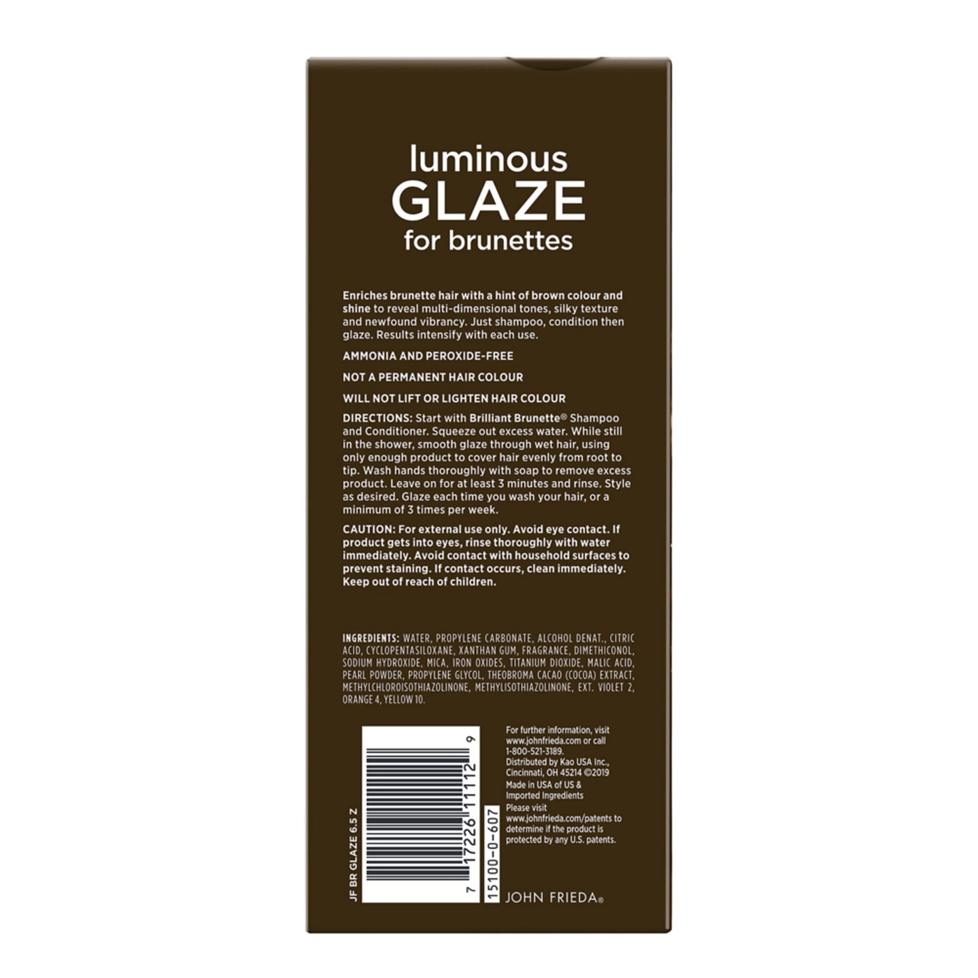 John Frieda Brilliant Brunette Luminous Glaze, Hair Gloss Enhances Rich Color and Boosts Shine for Silky Brunette Hair, Enhances While Mending Damaged Hair Surfaces, 6.5 Oz