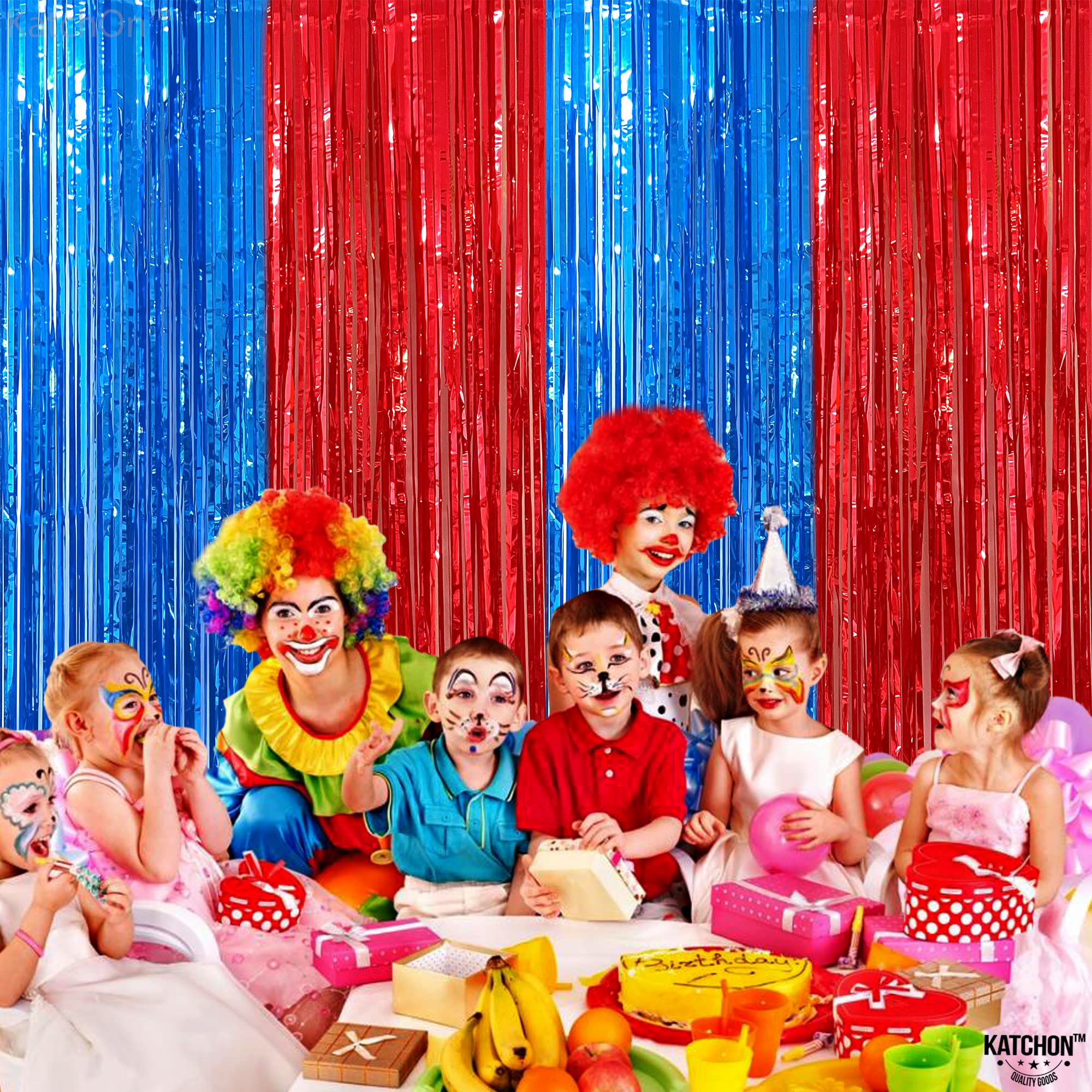 KatchOn, Red and Blue Streamers, Pack of 2 - Xtralarge, 8x3.2 Feet | Red and Blue Fringe Curtain, Red and Blue Party Decorations | Circus Theme Party Decorations | Red and Blue Carnival Decorations