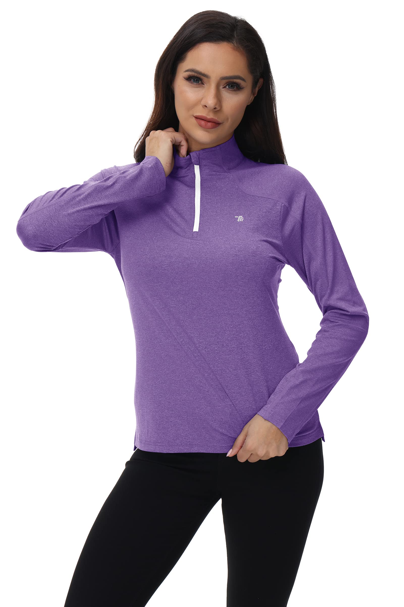BASUDAM Women's Long Sleeve Pullover Quarter Zip Shirts Performance Moisture Wicking UPF 50+ for Running Workout Purple XL