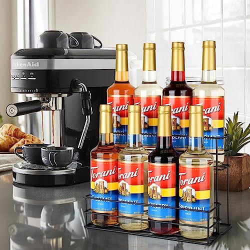 kimilus 8 Bottle Capacity Coffee Syrup Organizer 2 Tier Coffee Syrup Stand Shelf for Coffee Bar Kitchen Small Wine Rack for Bar Family Storage for Syrup Wine Dressing