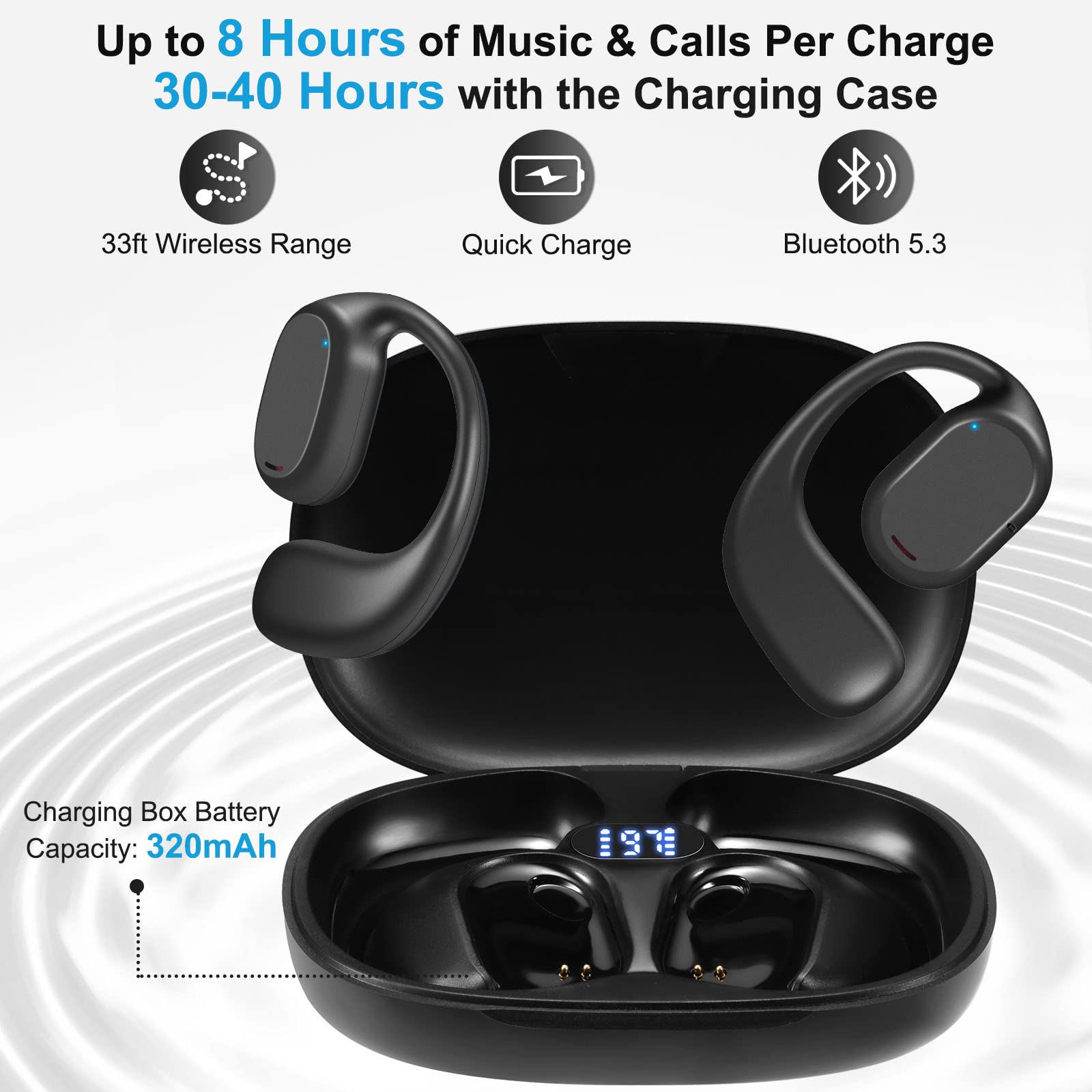 ASIILOVI Open Ear Headphones VG332 Air Conduction Headphones Bluetooth 5.3 Touch Control Wireless Earbuds (Gray)