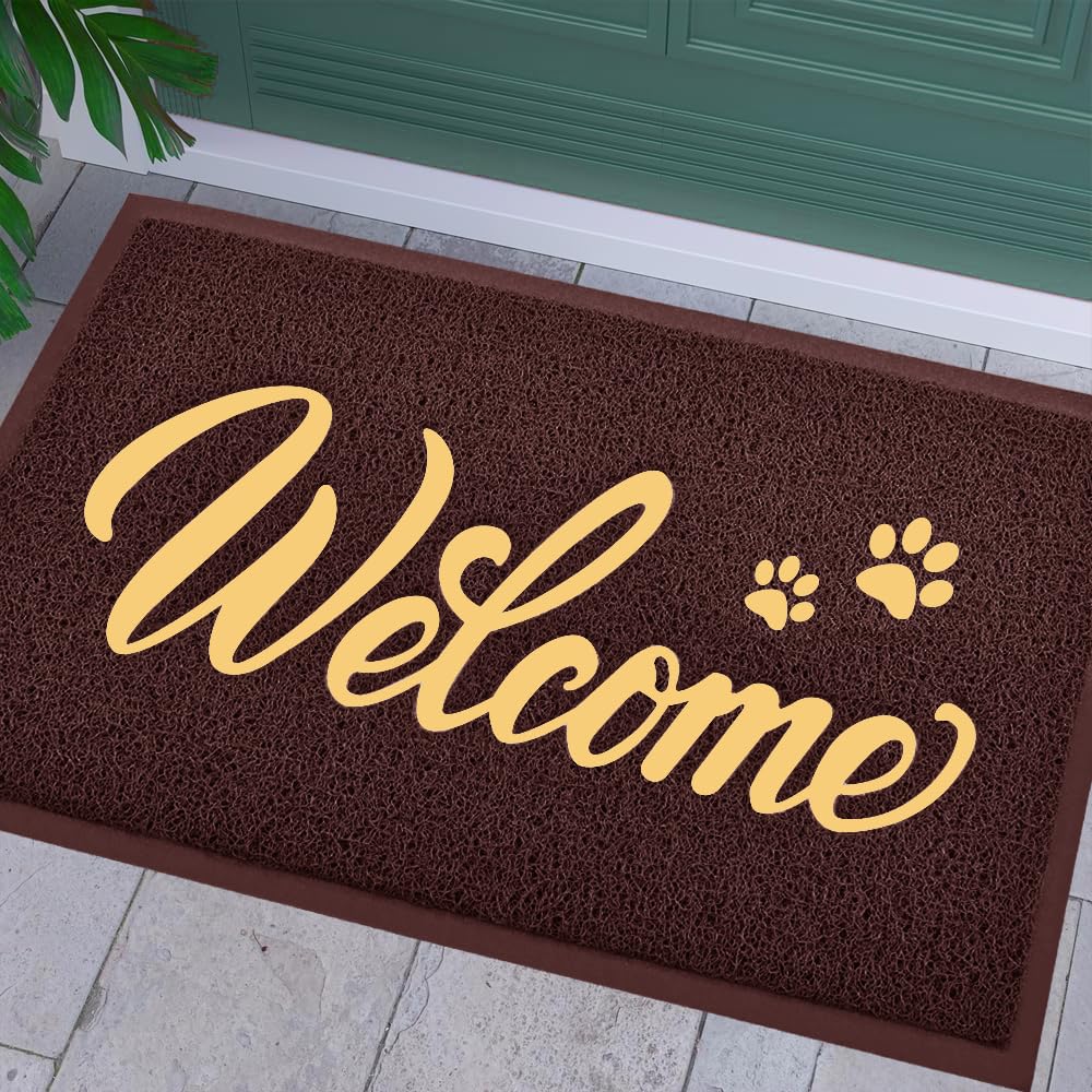 T.HENV Welcome Mat Outdoor, 30x17.5 Waterproof All-Season Front Door Mat Outside Entrance, All-Weather Quick Drying, Low Profile Doormat Indoor, Patio Porch Entryway Mat, Brown-Gold