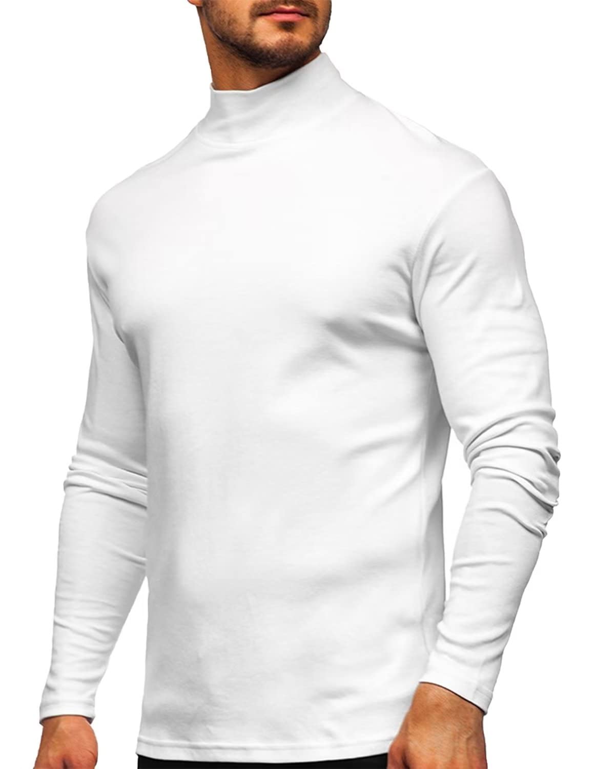 Annystore Men’s Turtleneck Sweater Slim Fit Mock Turtleneck Knitted Casual Thermal Pullover Sweater White