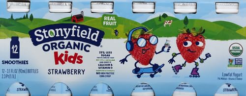 Stonyfield Organic Lowfat Yogurt Smoothies, Strawberry, 3.1 oz., 12 Ct - #1 Organic Kids Yogurt, Real Fruit & Wholesome Ingredients, 12 count (pack of 1)