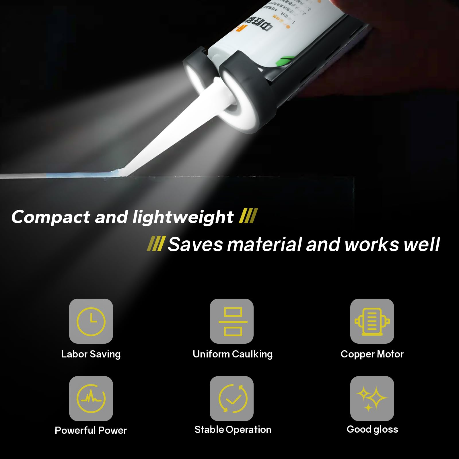 Cordless Caulking Gun for DeWALT 20V Battery, Electric Caulk Adhesive Gun with 450lm LED Light, 4 Adjustable Speeds, Drip-free Caulk Gun, 10oz/300ml Caulking Tool for Filling, Sealing(No Battery)