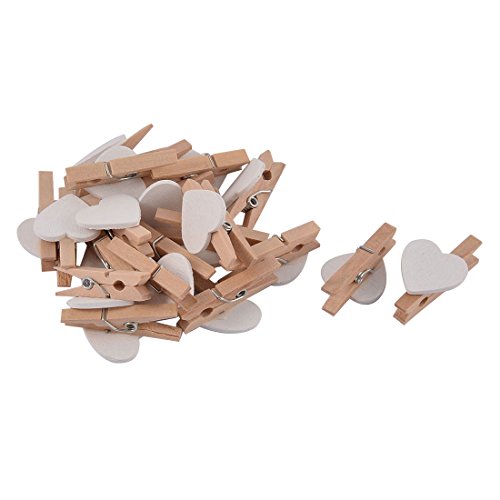 uxcell Card Photo Love Heart Crafts Clothespin Pegs Mini Wooden Clip 20pcs White
